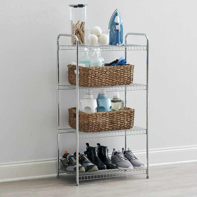 Rubbermaid Freestanding 4 Tier Multipurpose Wire Shelving Unit Satin Nickel